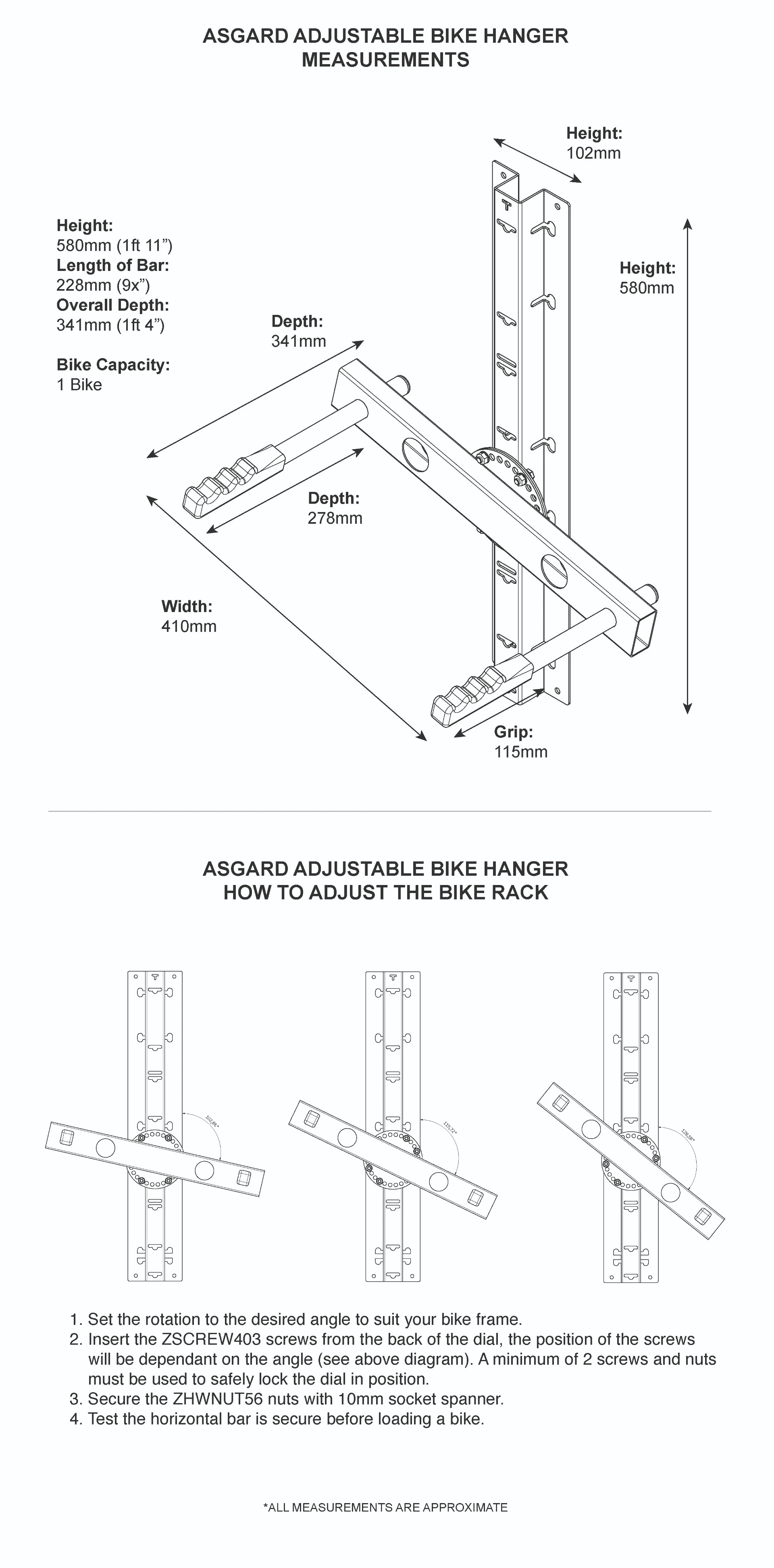 Adjustable bike rack, Bike Hanger Asgard